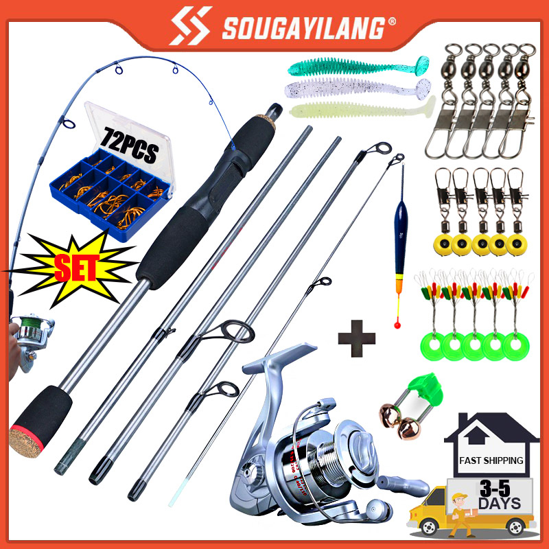 Sougayilang Fishing Combo Carbon Spinning Fishing Ros 5.2:1 Fishing ...