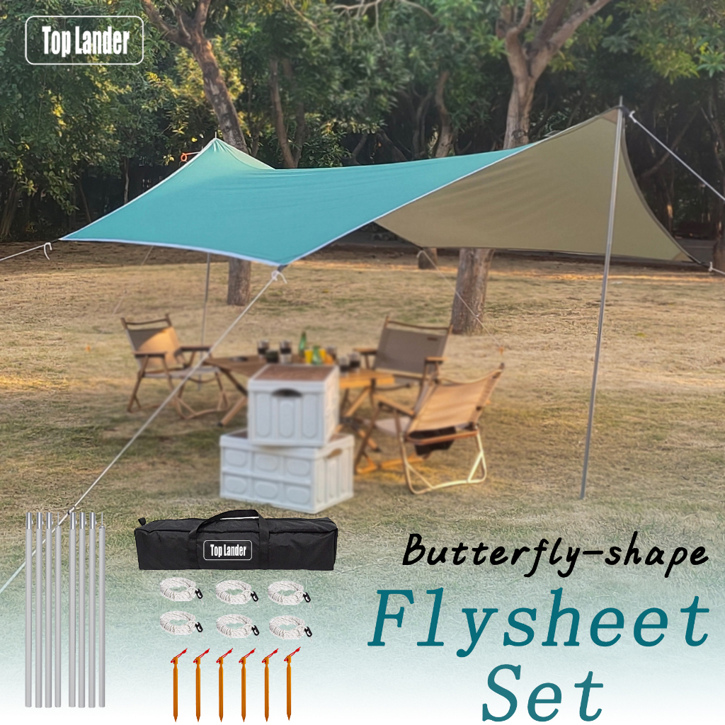 Hexagon 3x4m Flysheet with Pole Camping Outdoor Butterfly-Shape Fly ...
