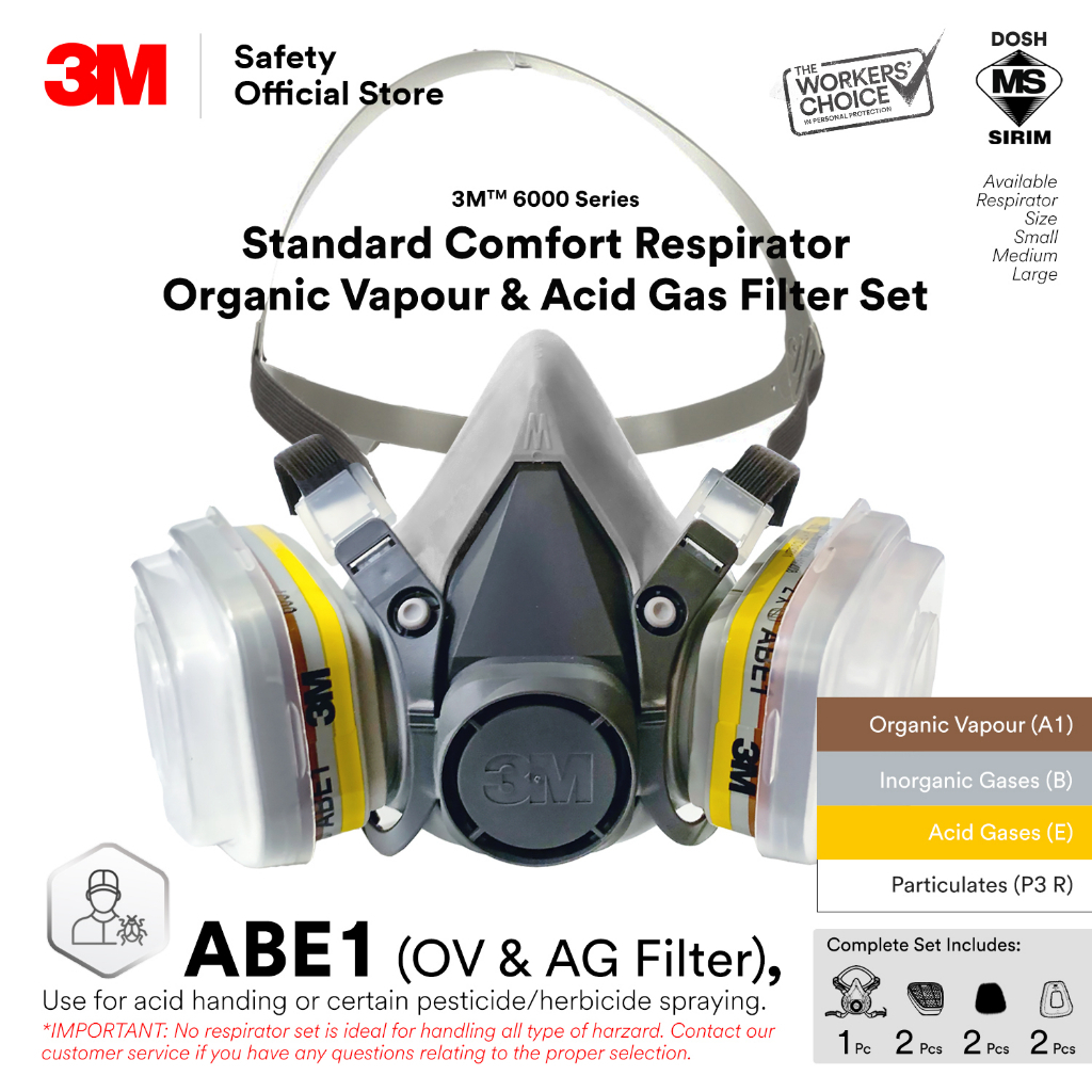 3M Standard Comfort Pesticide/Acid 6000 Series Respirator Set [ 6200 ...