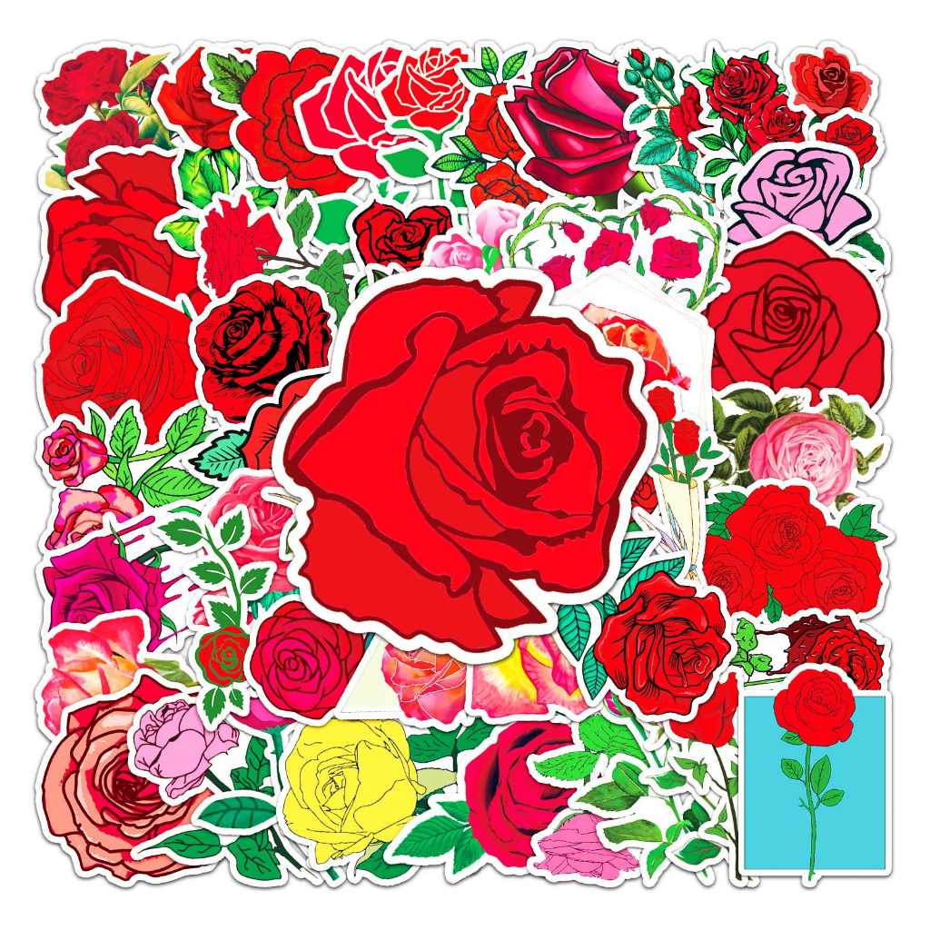 50 Piece Cute Rose Flower Stickers Waterproof DIY For Phones Laptop Car ...
