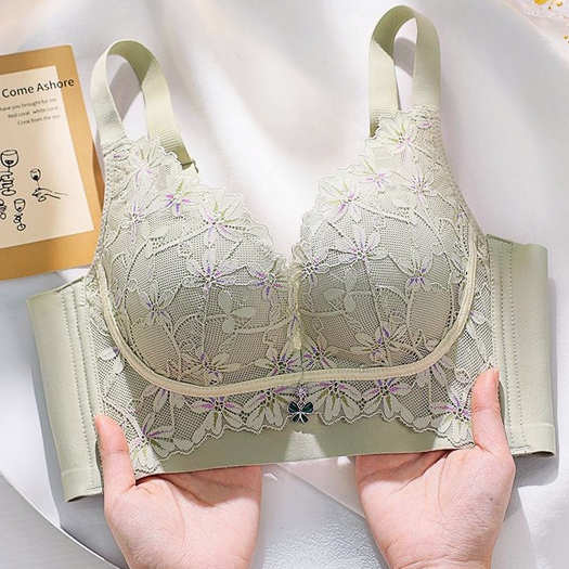 Fresh Floral Lace Push-Up Bra Soft Massage No rims Anti-Sagging ...