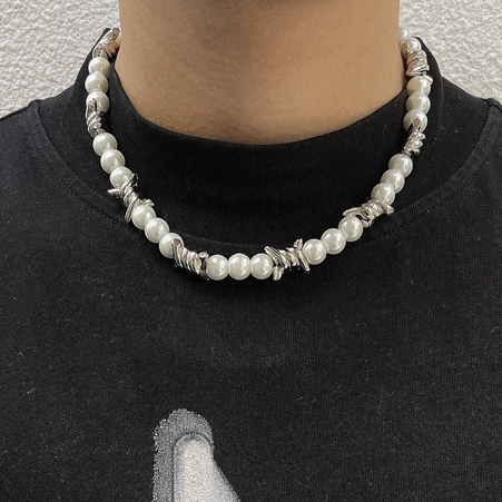 Thorn thorn pearl necklace punk hip hop trend men's and women's ...