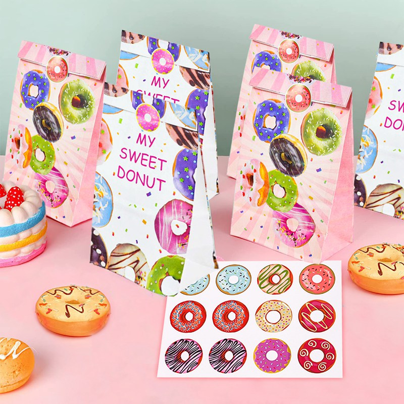 12pcs Donut Themed Party Candy Bag Donut Stickers Loot Bags Candy ...