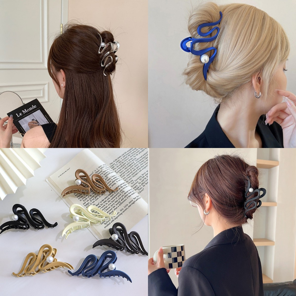 [Magpie] Oversized Pearl Wave Claw Clip Female Headdress Hairpin Hair ...