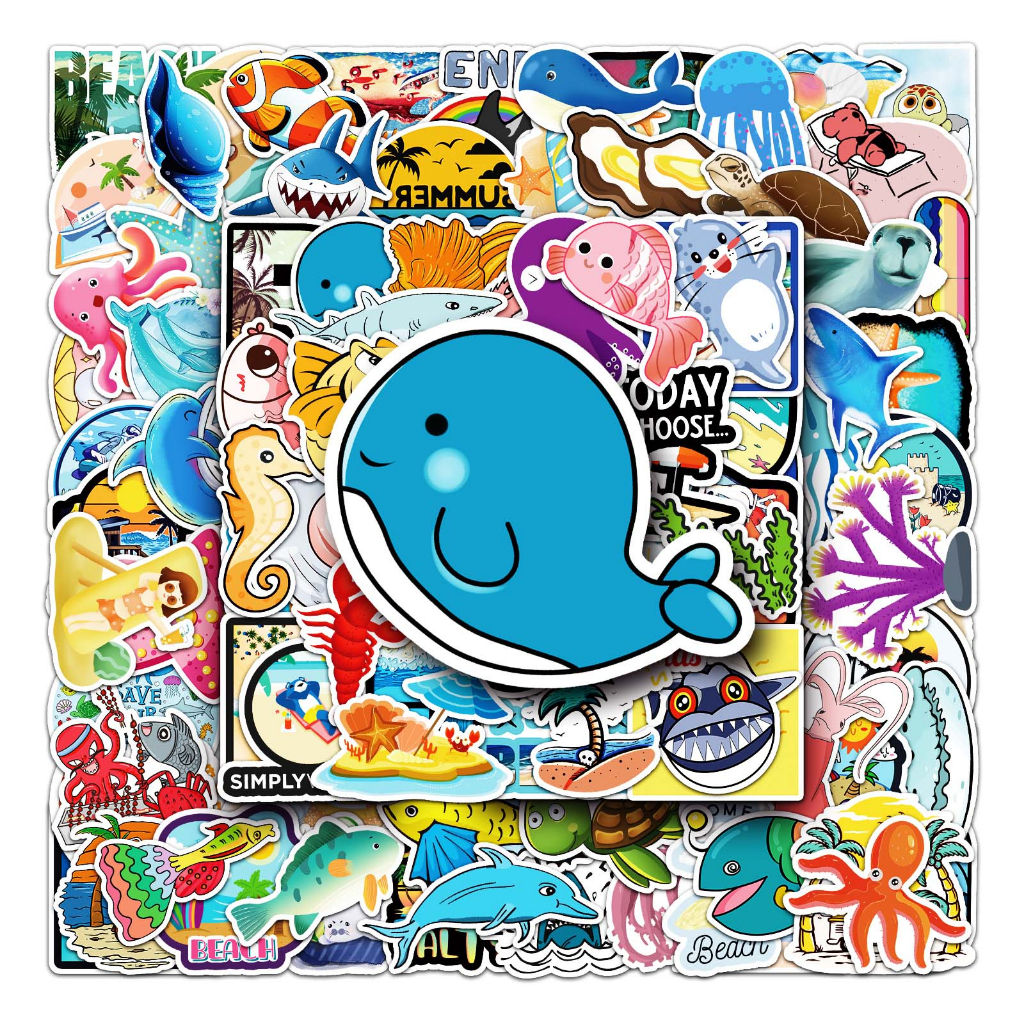 100Piece Funny Sea Animal Stickers Waterproof DIY For Phones Laptop Car ...