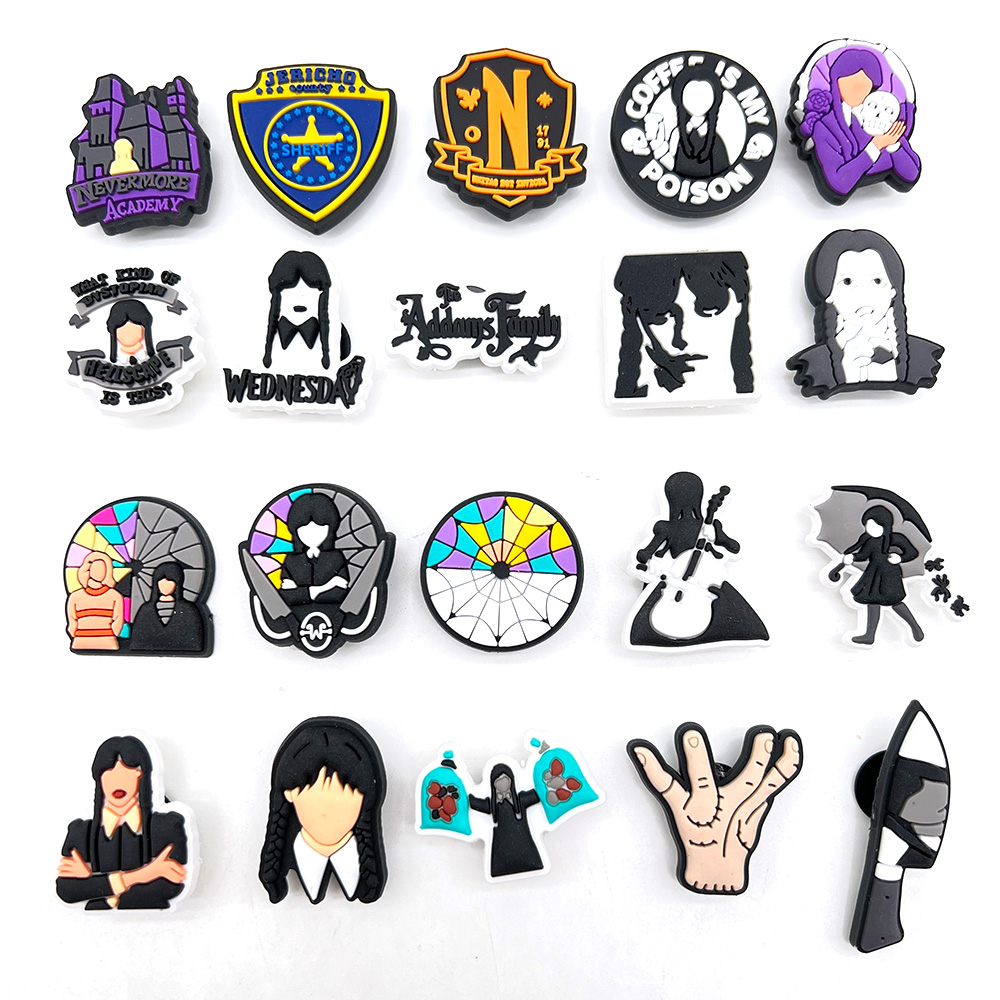 1pcs Wednesday Addams Croc JIBZ Charms Button Decorations Party ...