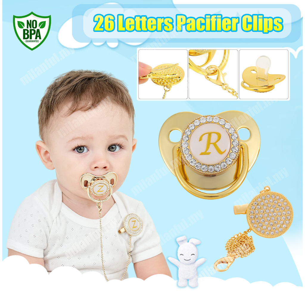 Name Initials Baby Pacifier chain Personalized Gold Newborn Pacifiers ...