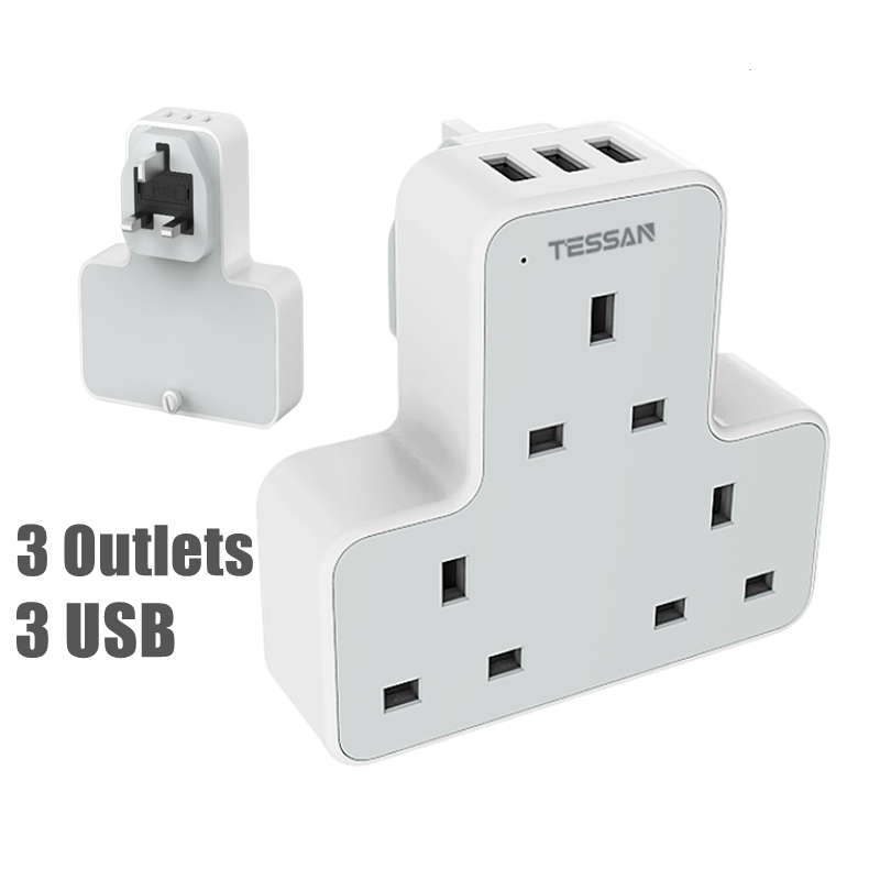 TESSAN Extension Plug Adapter with USB+Type C, Multi Plug Adaptor,Surge ...