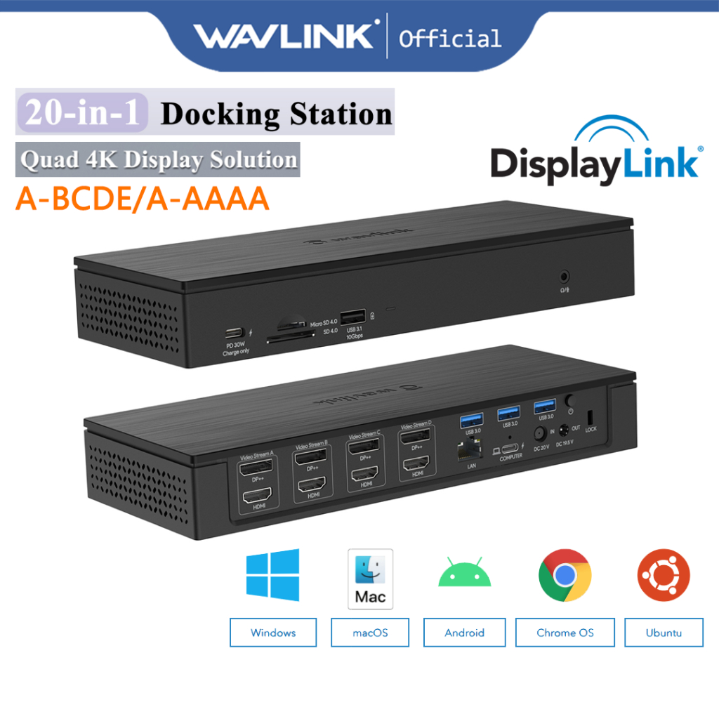 Wavlink 20-In-1 Enterprise-Level Universal Docking Station Displaylink ...