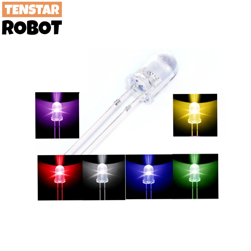 1 Bag=100pcs 5mm 2 pin LED White/Blue/Red/Yellow/Green/Pink/Purple ...