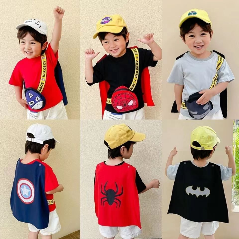 Children's Cloak Boys' Cartoon Skew Straddle Wrap Spider Man T-shirt ...