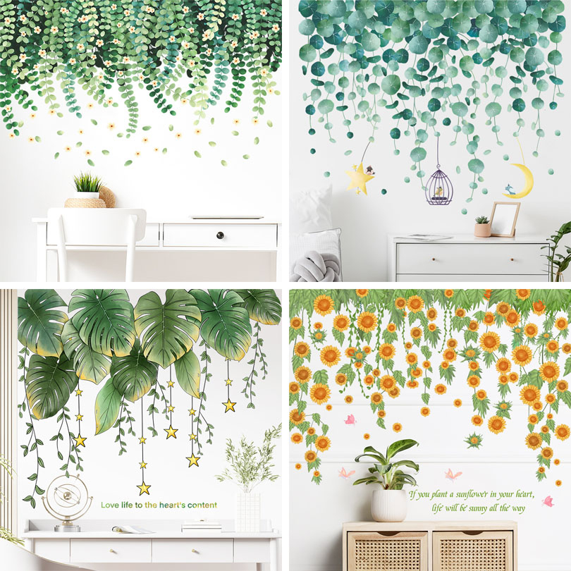 Fresh Tropical Green Plant Leaf Background Wall Beautification Living ...