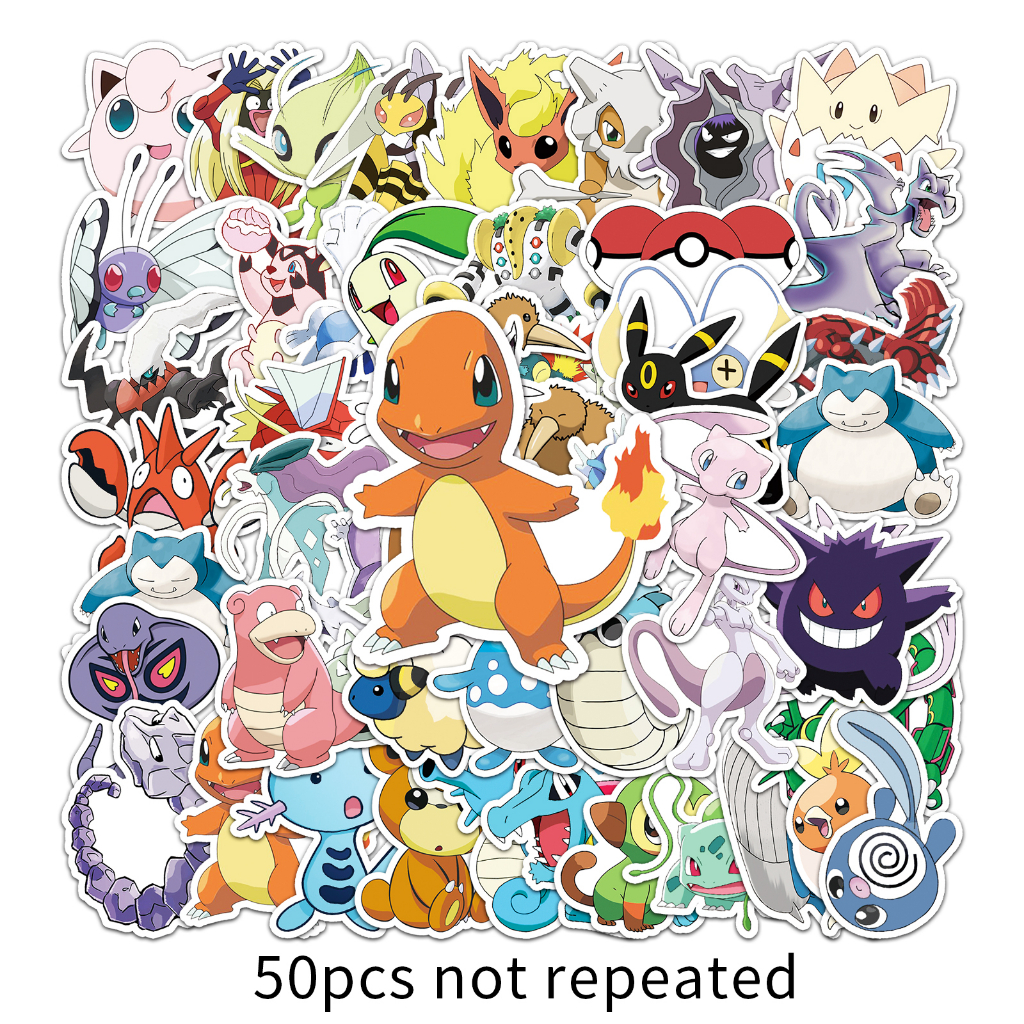 50 Piece Funny Pokemon Stickers Waterproof DIY For Phones Laptop Car ...
