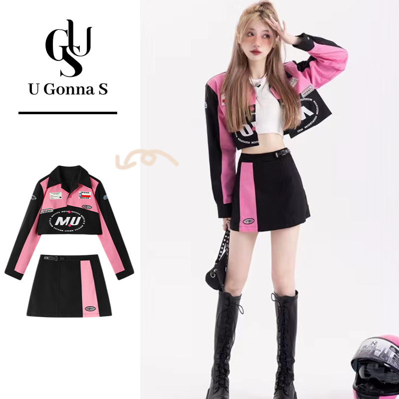 Women Set Bodycon Long Sleeve Coat+MiNi Skirt Motorcycle Suit Racing ...