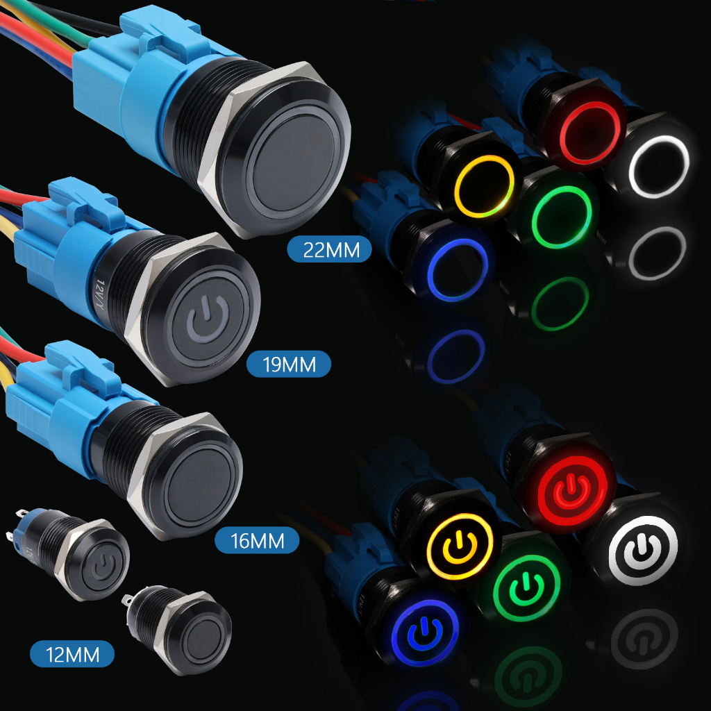 APIELE 12mm Push Button Switch Metal Waterproof Latching LED Light Car ...