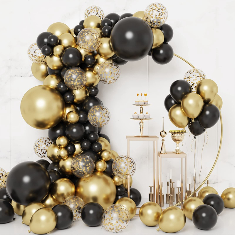 100pcs Metallic Black Gold Balloon Garland Arch Kit Birthday Decoration Set Aluminum Foil Gold ...