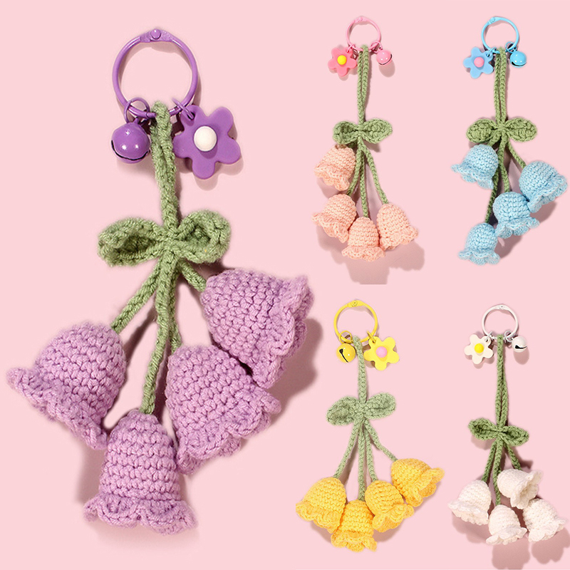Handmade Knitted Keychain Keyring For Women Girl Crocheted Wind Chimes ...