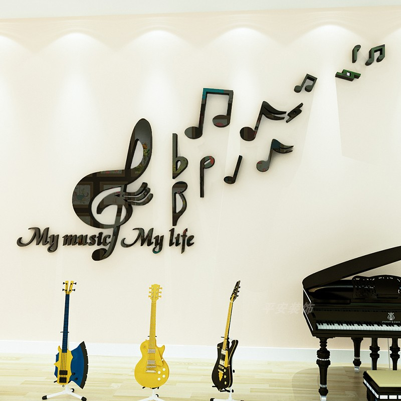 Creative musical notes wall stickers 3d three-dimensional acrylic wall ...