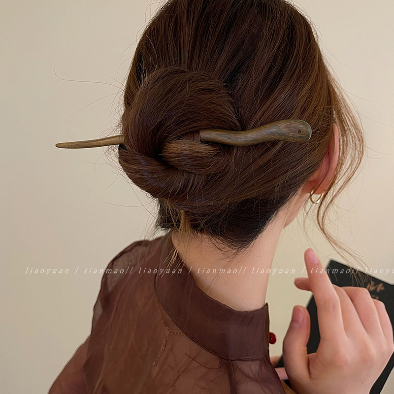 Simple and ancient style ~ sandalwood hairpin female high-end sense ...