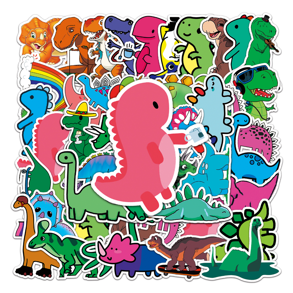 50 Piece Funny Cute Dinosaur Stickers Waterproof DIY For Phones Laptop ...