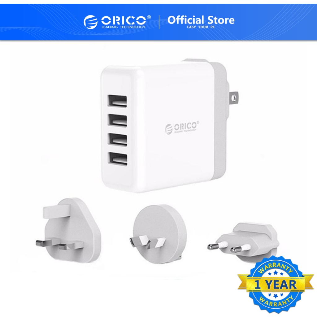 ORICO 34W 4 Port USB Smart Wall Charger with UK, AU, EU Add-on AC Plug | Shopee Malaysia