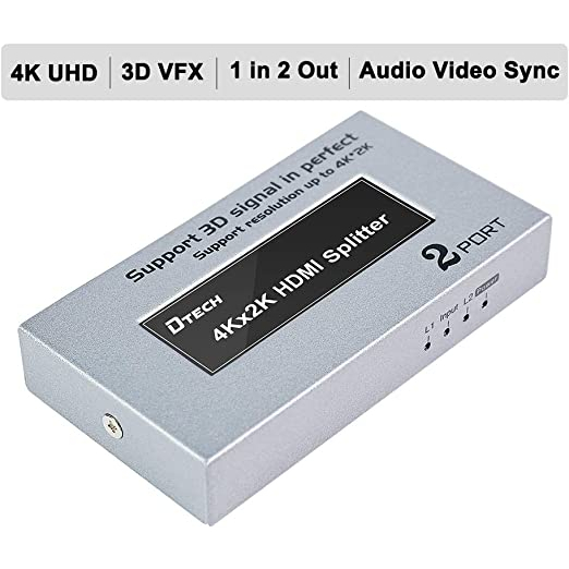 DTECH 2 Port HDMI Splitter Box 4K CEC 3D with AC Power Adapter 1 in 2 ...