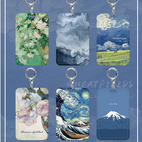 Oil painting student campus card holder with lanyard meal card cover ...