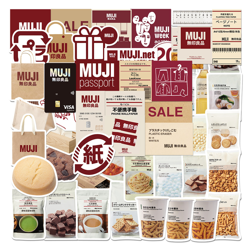 58PCS Japanese MUJIs Label INS Style Waterproof Stickers For Stationery Travel Luggage Helmet ...