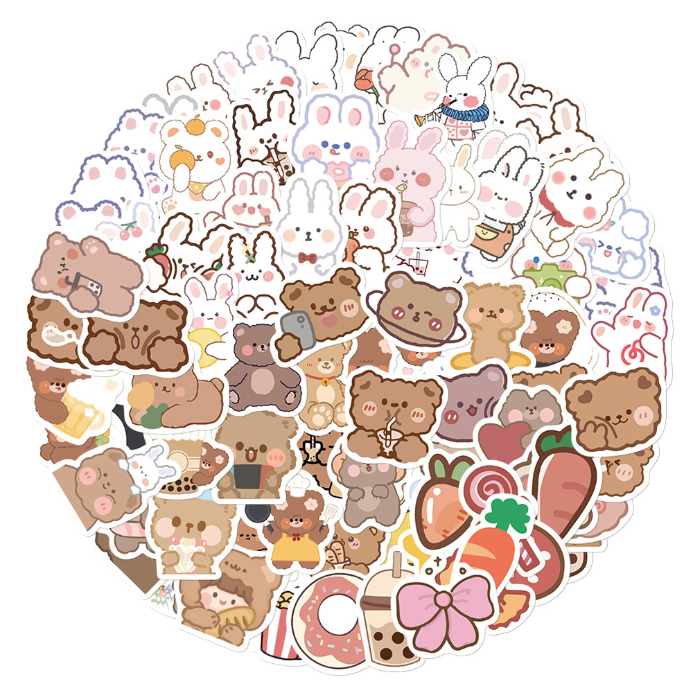90PCS Cartoon Cute Kawaii Rabbit&Bear Stickers For DIY Kids Notebook ...