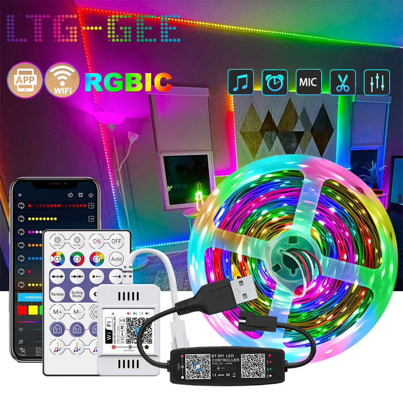 LTG-GEE Bluetooth WIFI APP RGBIC LED Strip Lights Ws2812b USB Led ...