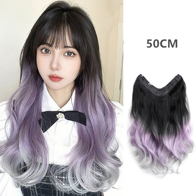 Y2K Women's fashion Gradient purple One Piece Non Traceable Wig Pieces ...