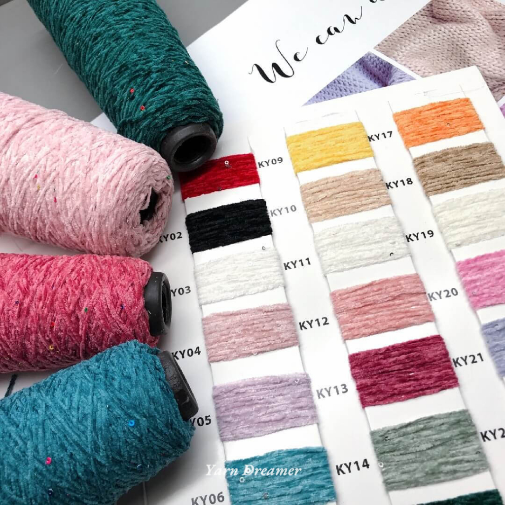 Benang kait 26 Colors of Fashion Sequins Bling Chenille Wool Yarn for ...