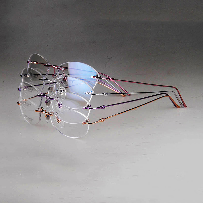 Designed Women Rimless Glasses Pure Titanium Eyeglasses Optical Frame ...