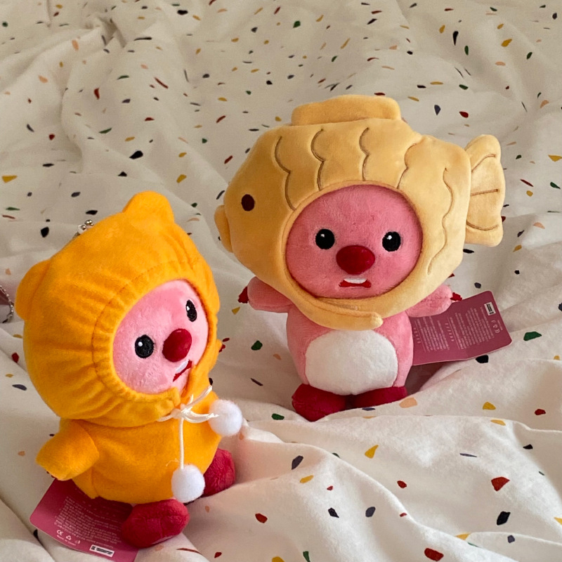 羊咩咩の韩国小海狸loopy露比毛绒公仔挂件鲷鱼烧头套可拆 粉色少女心礼物钥匙扣 Korean Little Beaver loopy ...