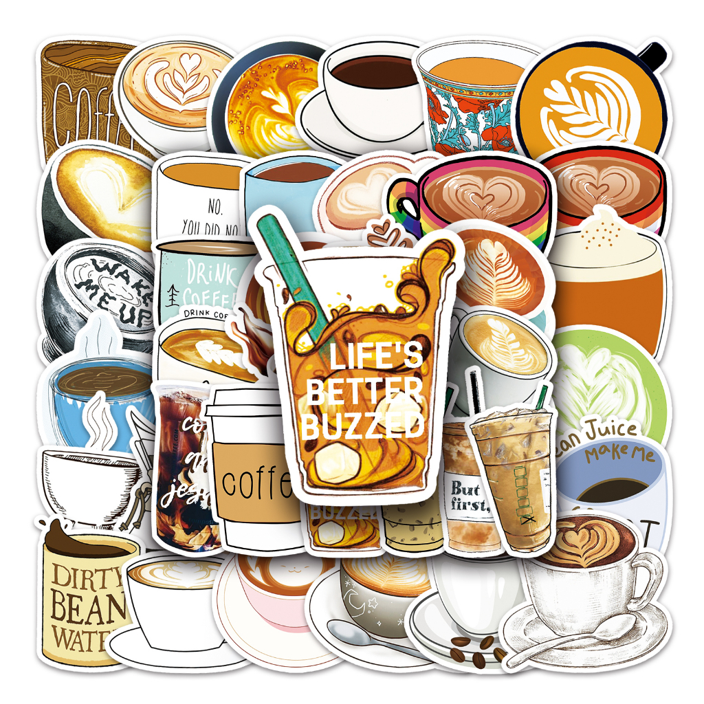 50 Piece Funny Coffee Stickers Waterproof DIY For Phones Laptop Car ...