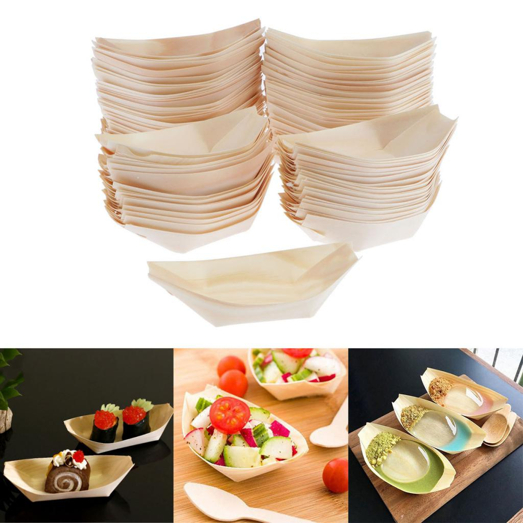 [blesiyaMY] Premium Natural Wood Paper Food Serving Tray Boat Dish ...
