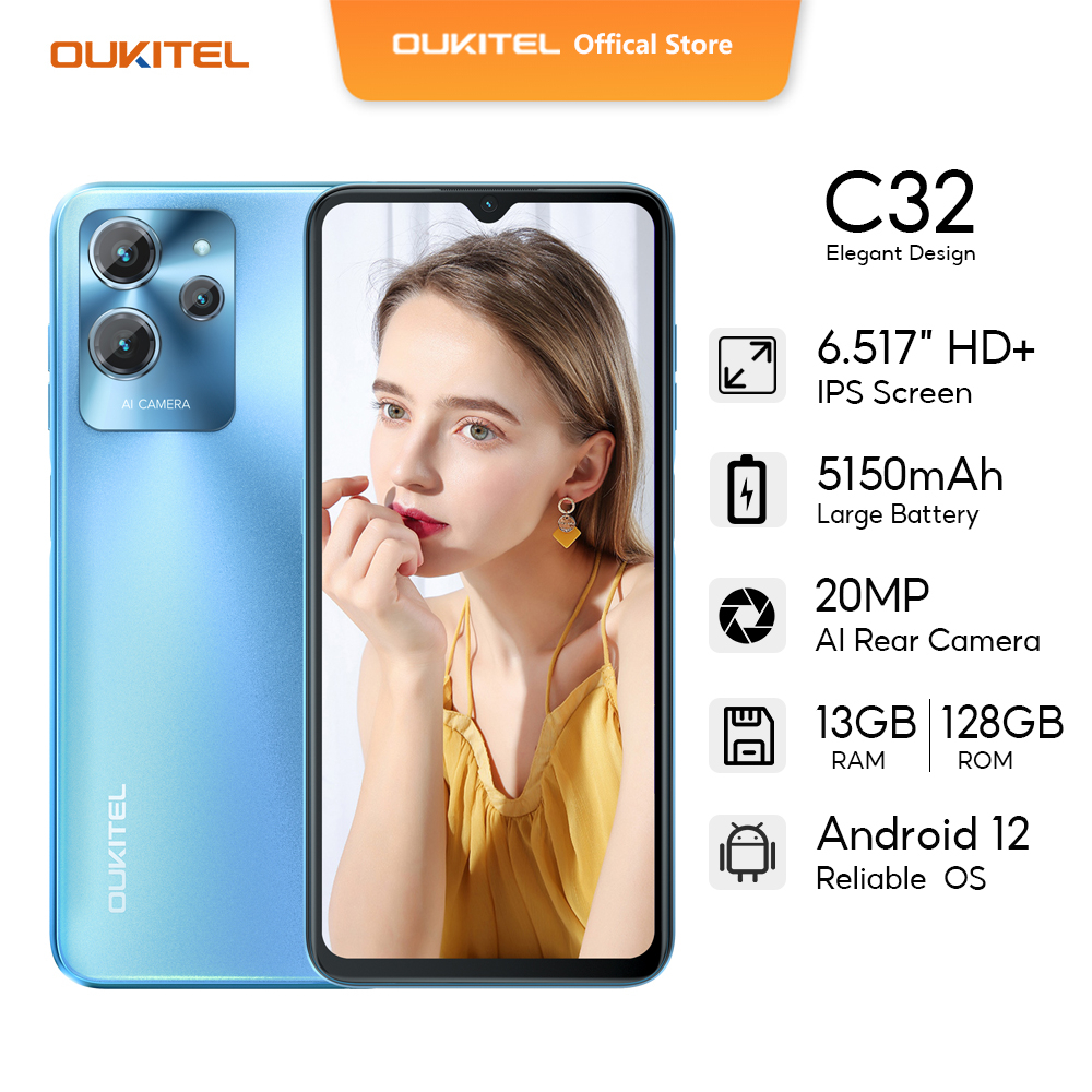 OUKITEL C32（6.517" 13GB RAM 128GB ROM (Extension 1T) Global Version Handphone 5150mAh 20MP ...