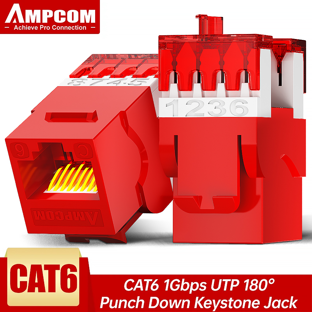 AMPCOM CAT6 CAT5E Punch Down Keystone Jack Module Insert Ethernet UTP ...