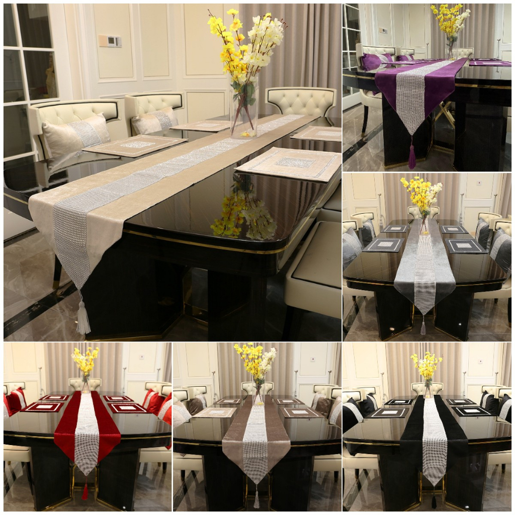 Flannel Diamond Silver Rhinestones Table Runner Sequins Modern ...