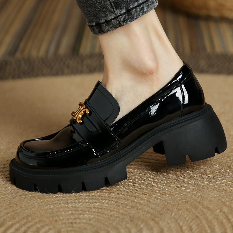 New Thick Soled Lefu Shoes Women's High Heel Round Head English Style ...