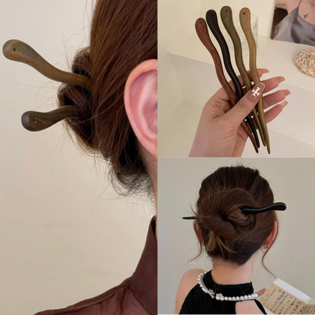 Chinese style wooden hairpin simple modern plate hairpin female ancient ...