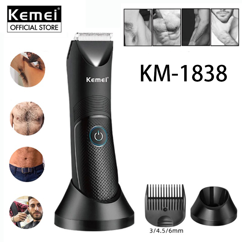 Kemei KM-1838 Groin Area Hair Trimmer Waterproof Wet&Dry Clippers Pubic Armpit Body Hair Shaver ...