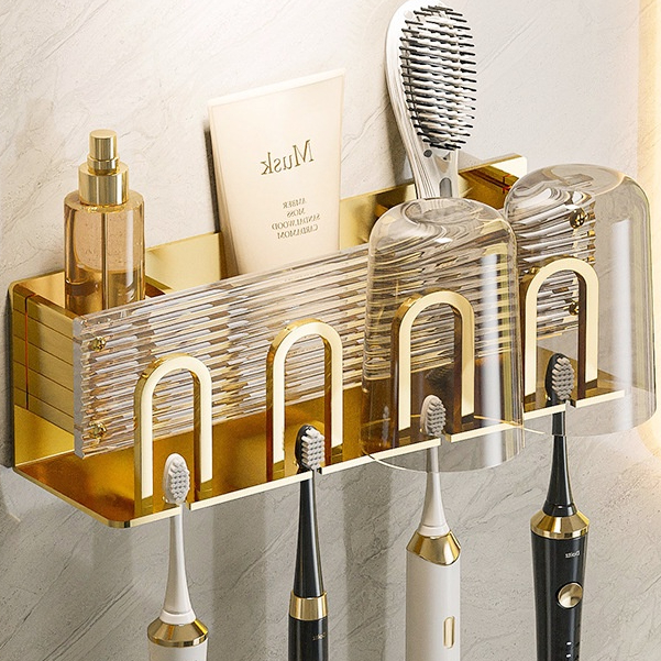 Acrylic High-End Toothbrush Rack Toilet Wall-Mounted Perforated Tooth ...