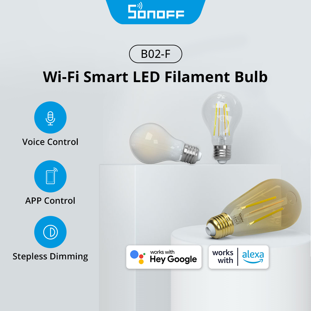 SONOFF B02-F Smart Bulb WiFi LED Filament Bulb Google Home Alexa Voice ...