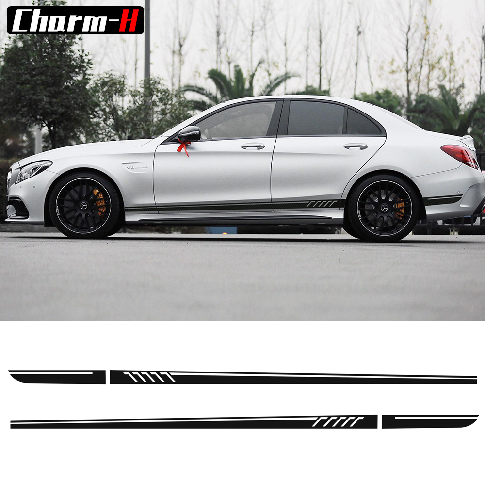 2pcs Rocker Panel Door Side Skirt Racing Stripes Decal Stickers for ...