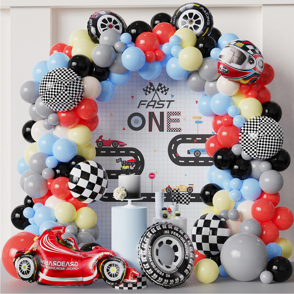 112pcs Racing Theme Balloon Red Extreme Racing with Helmet Traffic ...