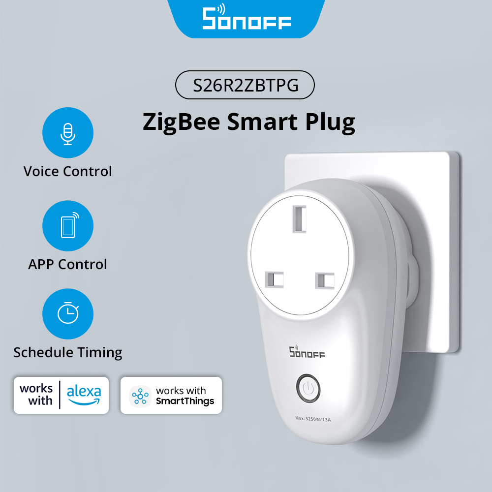SONOFF S26R2ZB Zigbee Smart Home Socket UK Plug Wifi Remote APP Voice Control Works with Alexa ...