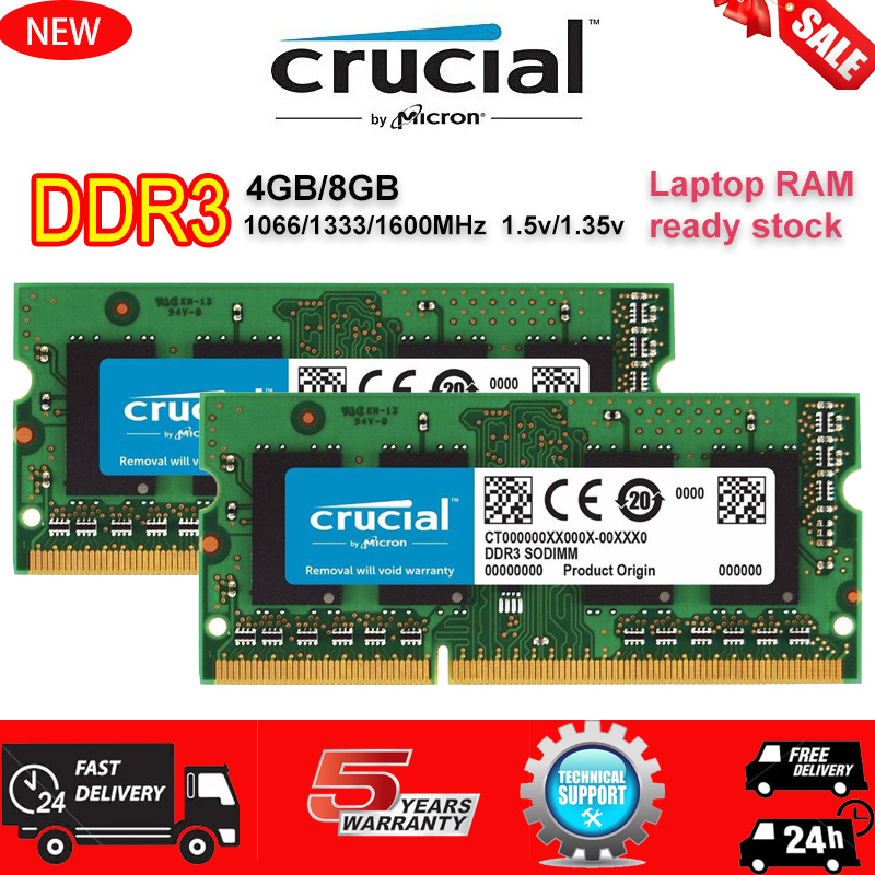 Crucial Laptop RAM DDR3/DDR3L 8GB 4GB 1333MHz 1600MHz 1066Mhz SODIMM Memory PC3-12800S PC3L ...