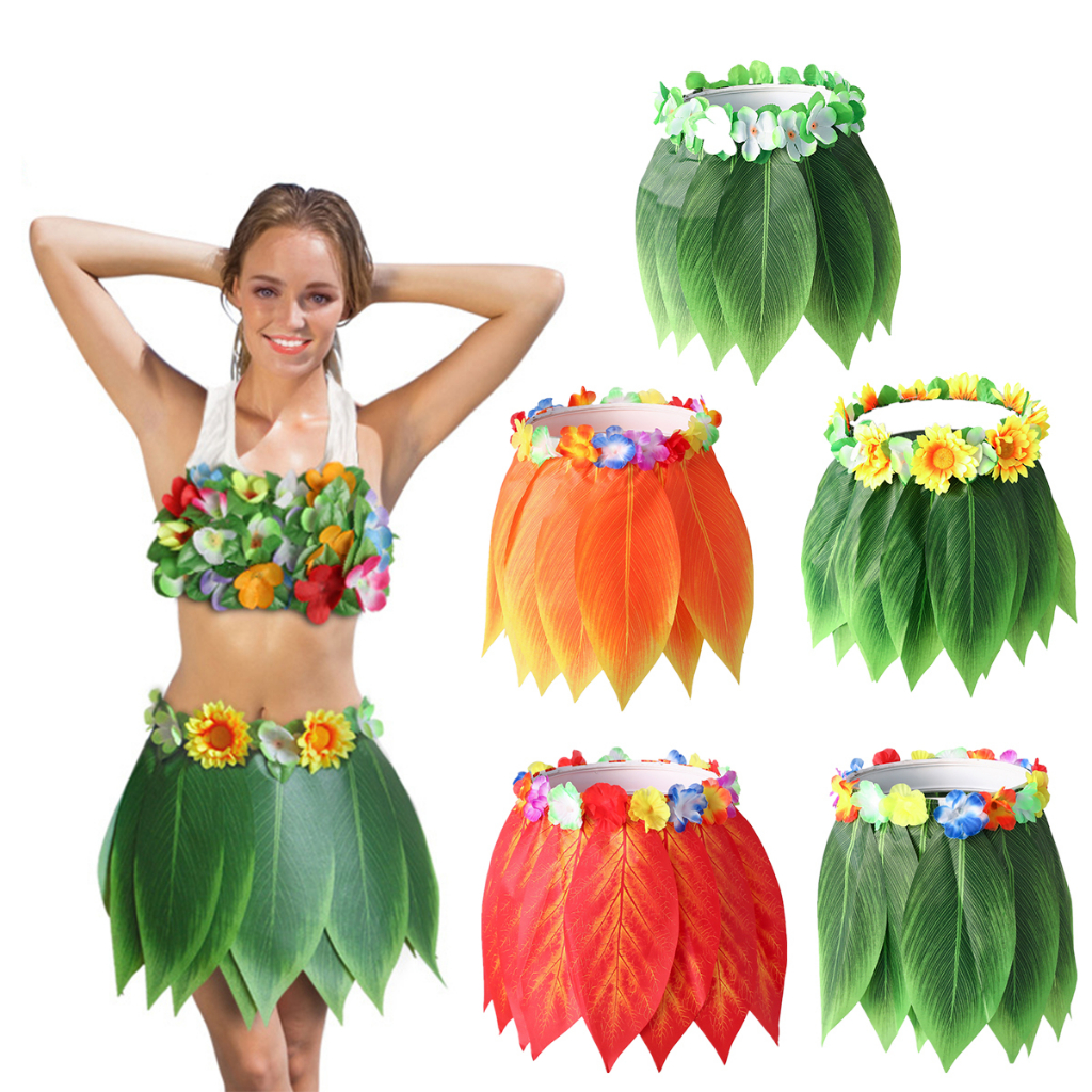 Hawaiian Palm Leaf Skirt Flower Dress Straw Dress Luau Summer Beach ...