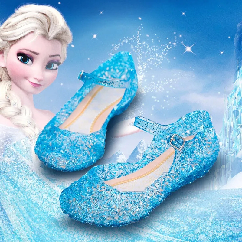 Princess Elsa Cinderella Sandal Girls Crystal Shoes PVC High Heel with ...
